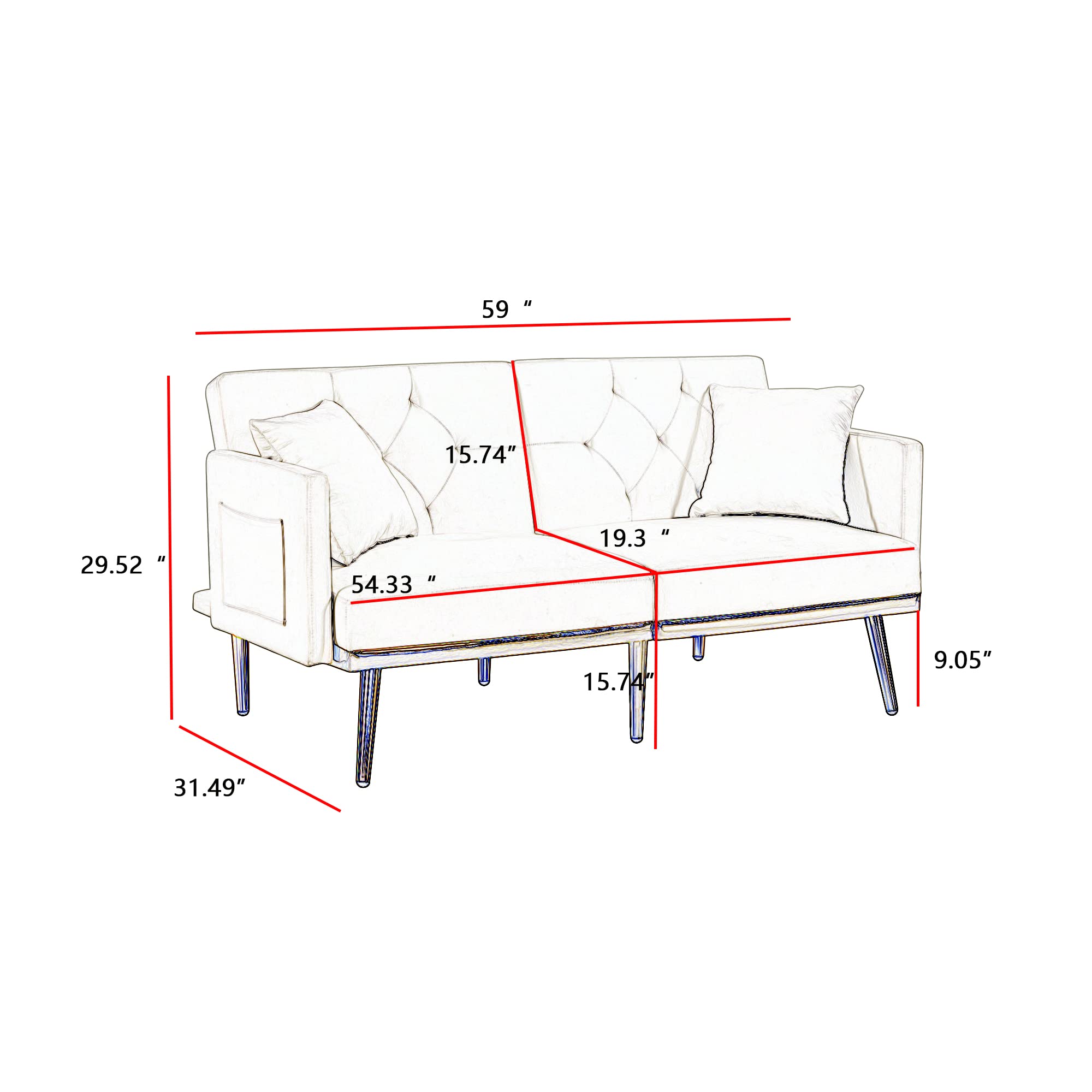 Sofa Bed Sleeper Couches and Sofas - 59'' Couch Recliner Convertible Sofa Modern Adjustable Velvet Futon Couches Sofas Bed for Living Room Fold Up and Down Recliner Couch