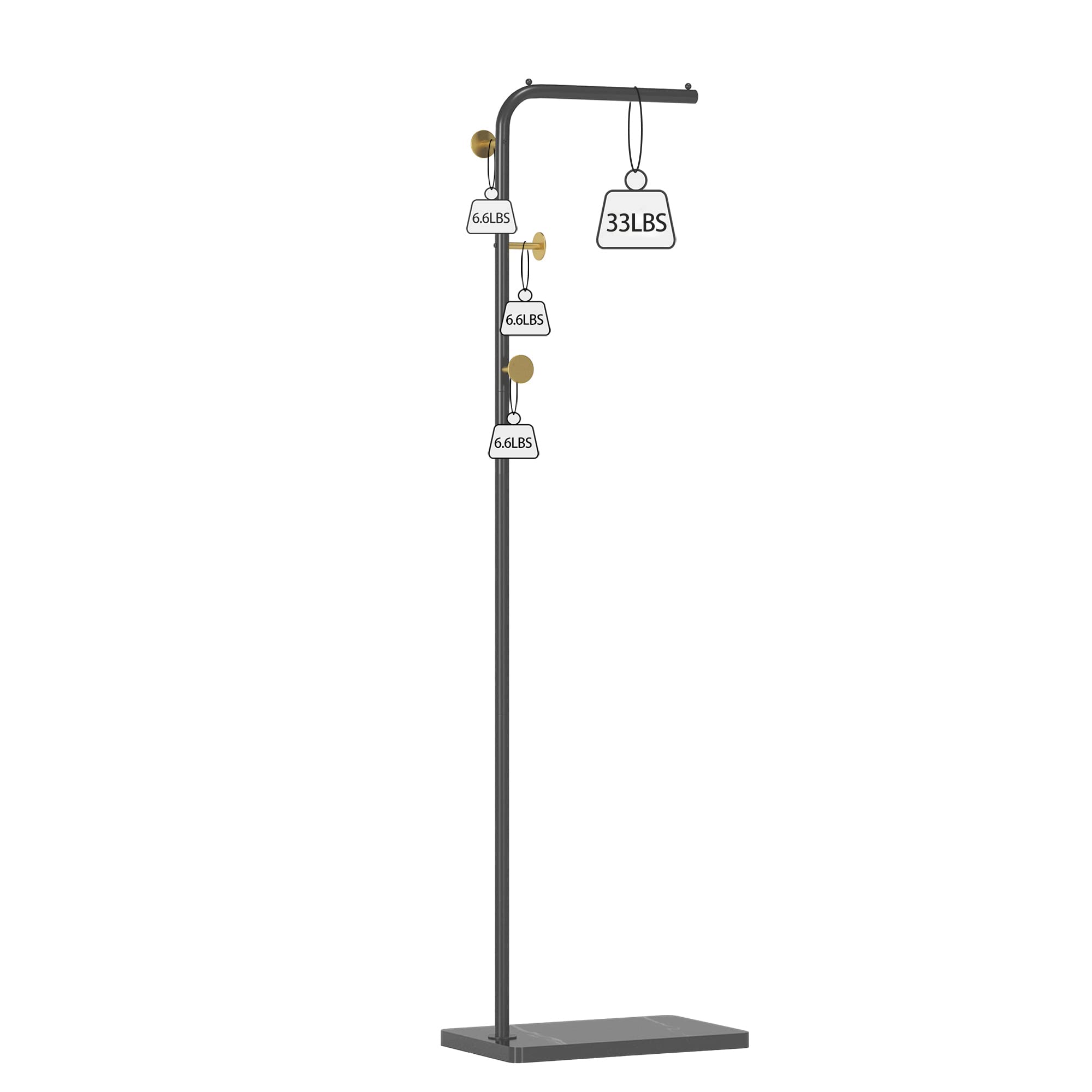 HOMEFORT Metal Coat Rack, Modern Coat Tree with 3 Hooks, L Shaped Coat Hanger Stand, Freestanding Coat Rack for Entryway and Corner, Black