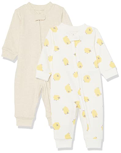 Amazon Aware Unisex Babies' Snug Fit Footless Cotton Pajamas, Pack of 2, Beige/White Sheep, 6-9 Months
