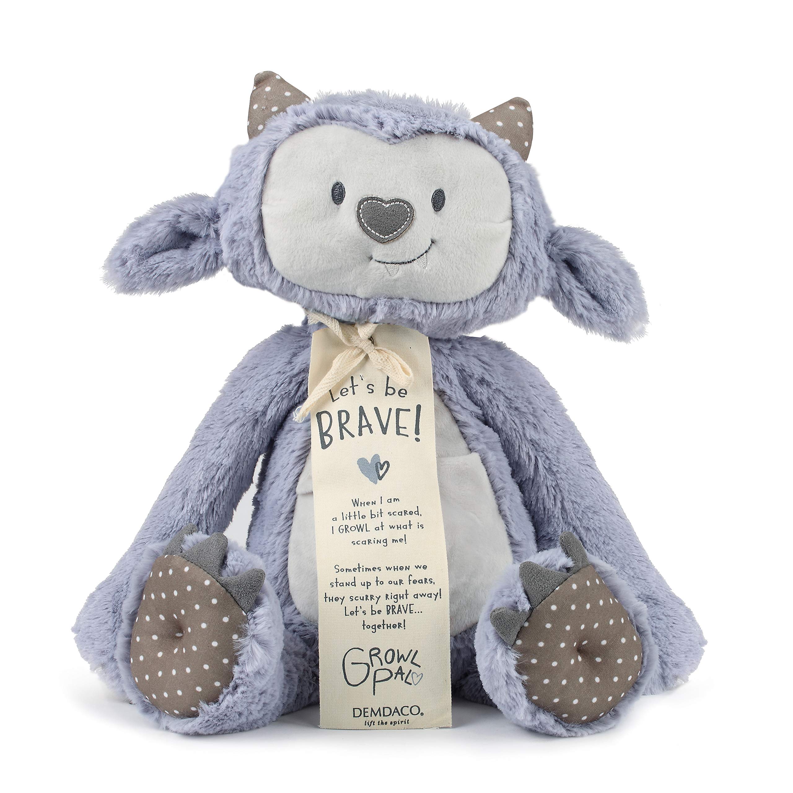 DEMDACO Growl Pal Let's Be Brave Polka Dot Purple 16 inch Plush Fabric Figure Toy