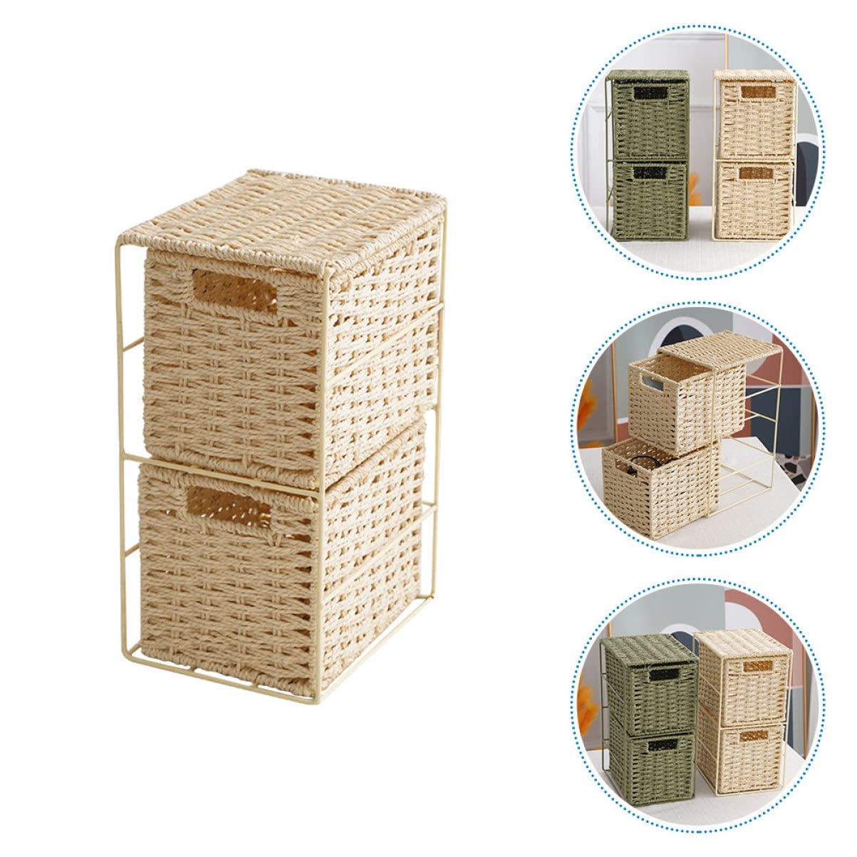 Cabilock Rattan Double Layer Basket wicker basket 3 drawer plastic storage 2 tier organizer baskets woven sliding basket plastic drawers for clothes pantry pvc imitation rattan egg to weave