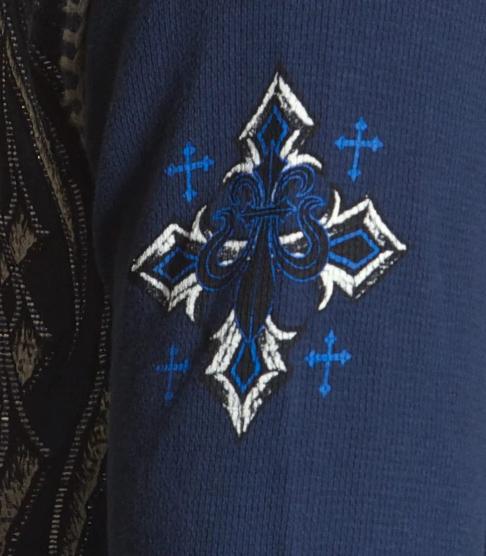 Archaic by Affliction Men's Thermal Shirt Spine Wings Navy M