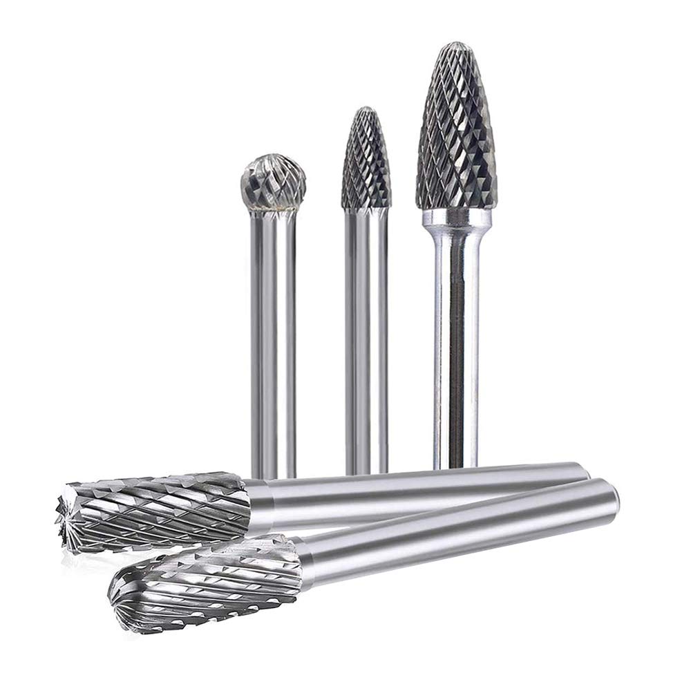 Eyech 10pc Tungsten Carbide Burr Set 1/4" Shank Double Cut Rotary Cutting Burr Set Die Grinder Bits for Steel Metal Wood Woodworking Carving, Polishing, and Engraving