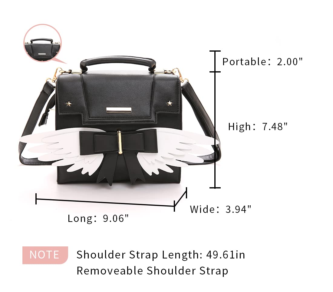 JHVYF Women's Cute Wings Bow Top Handle Cross Body Shoulder Bags Girls Handbag Black 354343