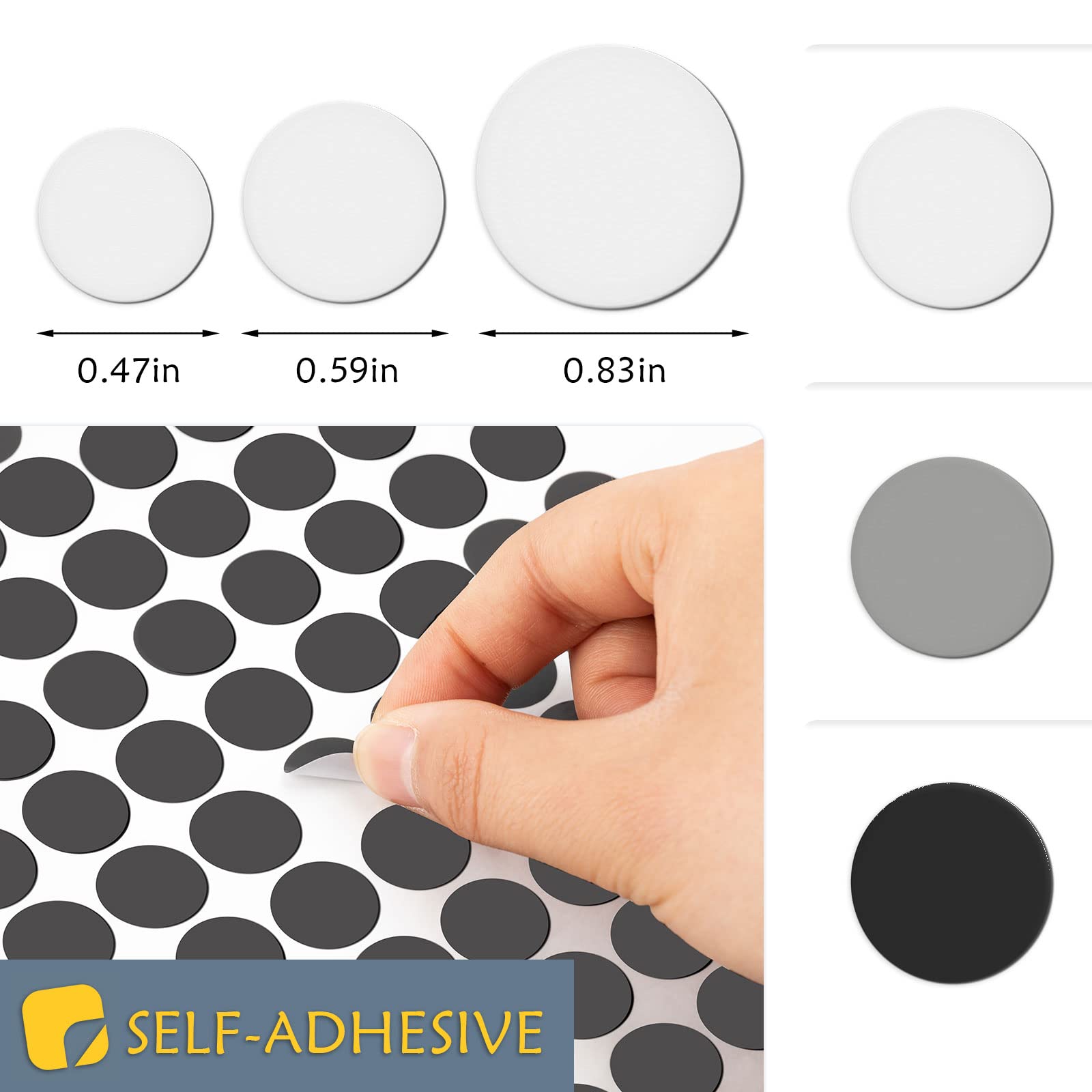 Assortment Screw Covers Screw Caps Kit, Include 300 PCS Plastic Screw Cap Covers and 870 PCS Self Adhesive Screw Hole Stickers, Waterproof Self-Tapping Screw Hole Covers Caps for Furniture Wood Screw