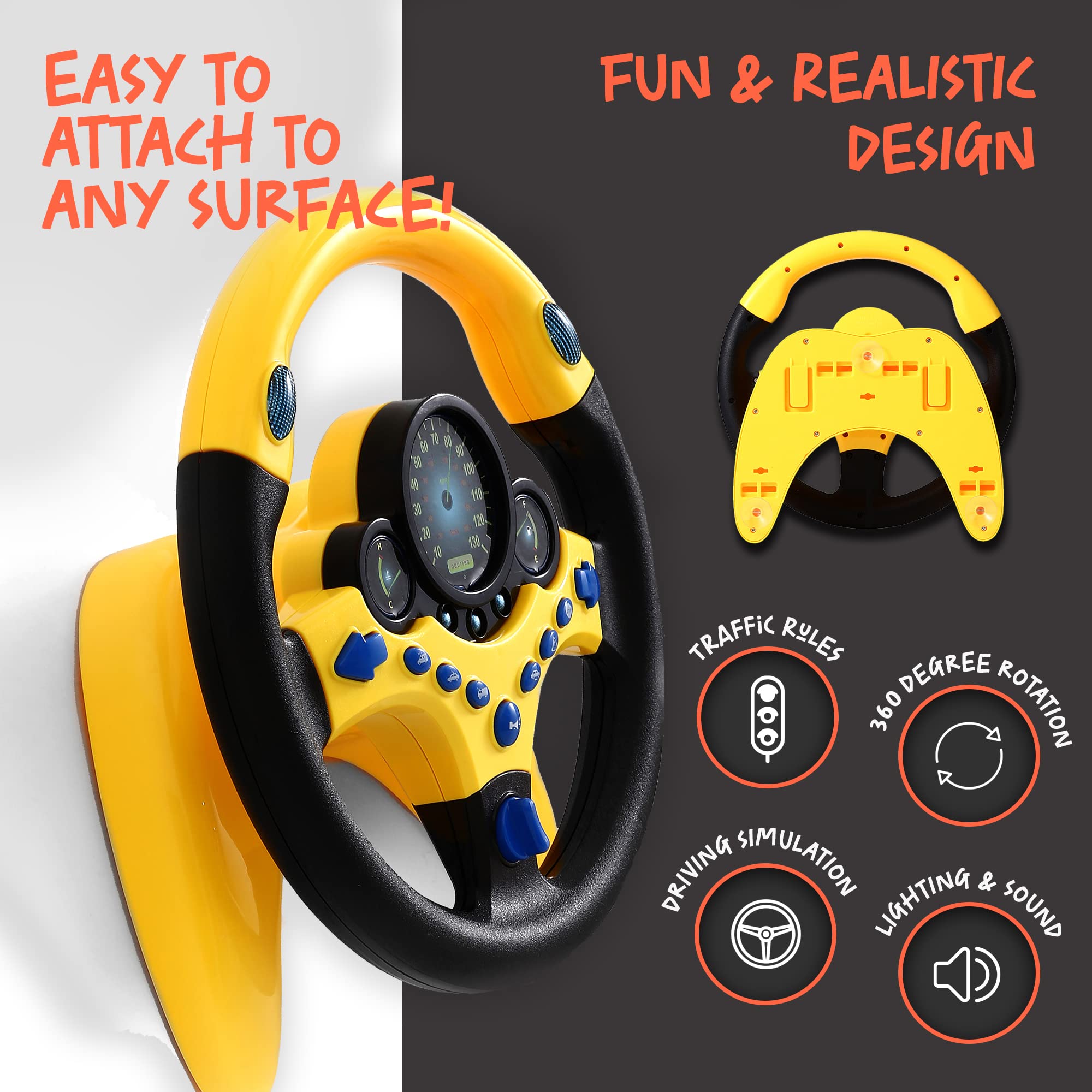 BETTERLINE Toy Wheel for Kids, Driving Simulation with Lights and Sounds, Pretend Driving Toy for Boys and Girls, Kids Interactive Toys