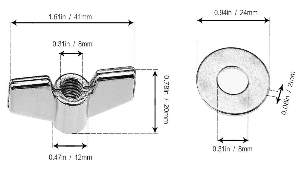 Jiayouy 12 Pieces Cymbal Replacement Accessories Cymbal Wing Nuts and Metal Washers Replacement for Cymbal Stackers Silver