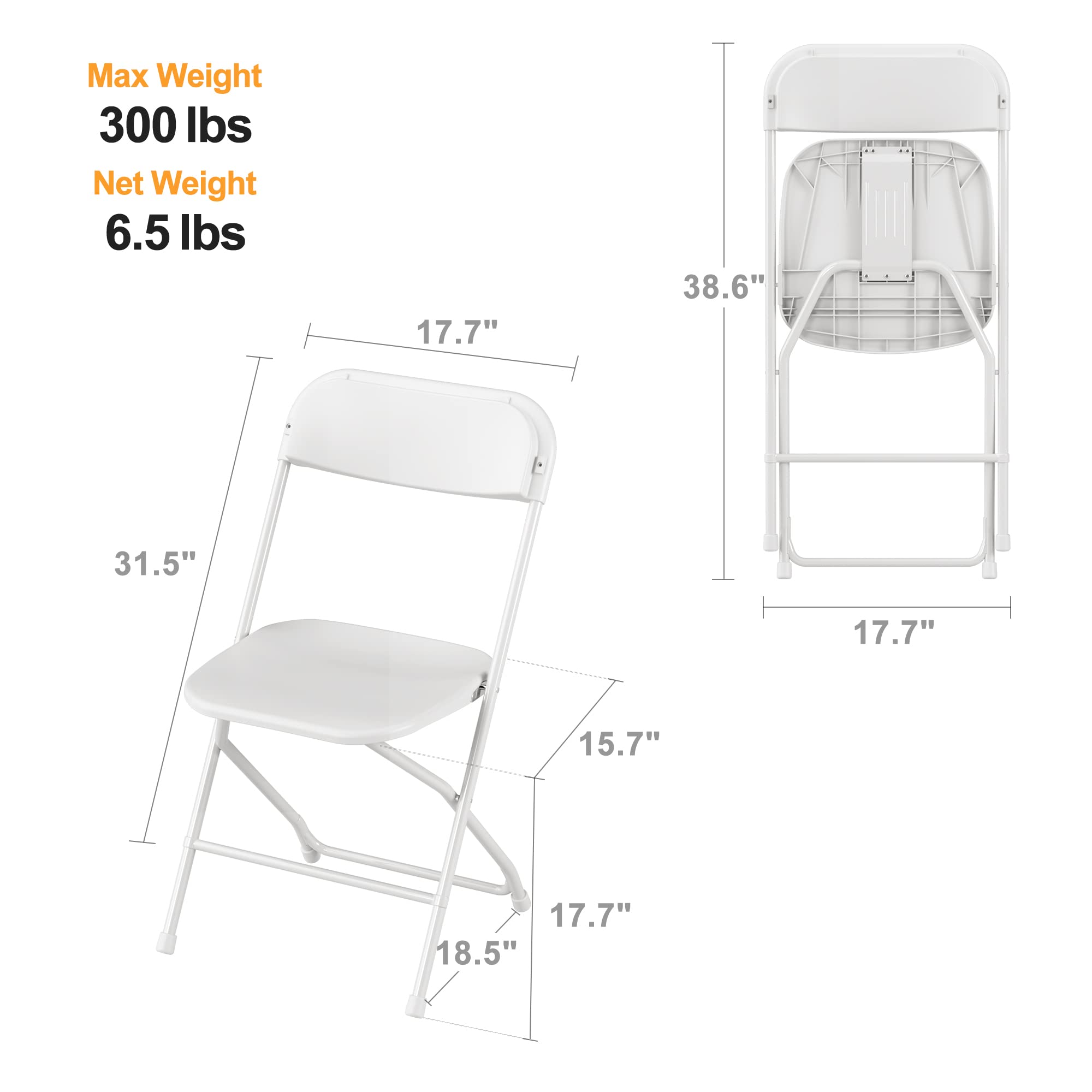 Allpop 10 Pack Plastic Folding Chair, 300lb Capacity, Portable Commercial Chair with Steel Frame for Home Office Wedding Party Indoor Outdoor Events, Stackable, Black