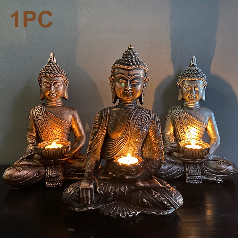 SYCOOVEN Buddha Statue Candle Holder,Meditating Buddha Tea Light Holder for Living Room Garden Home Decor Aromatherapy Accessory(Antique A)