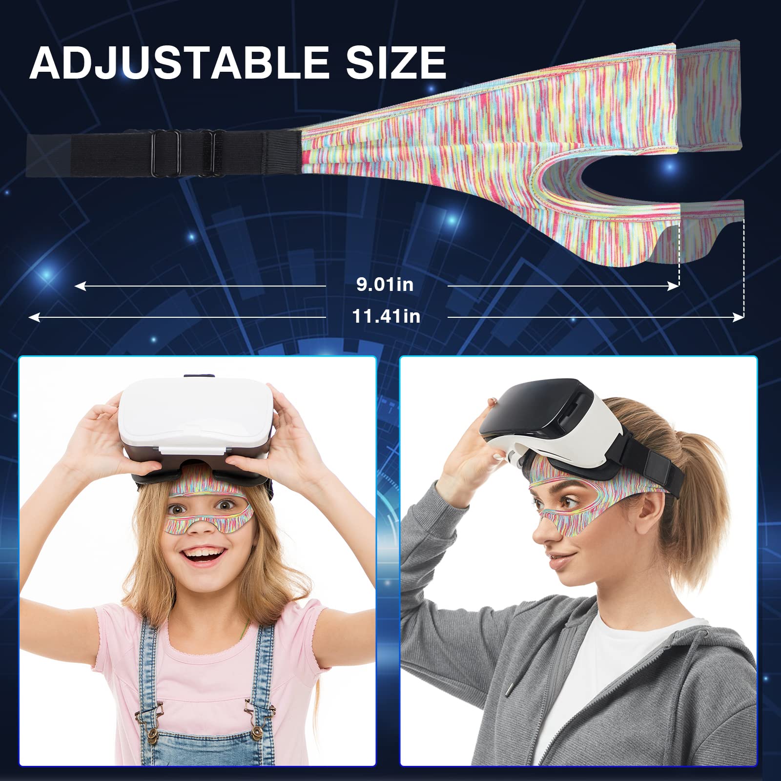 Aiaugen VR Sweat Band, Adjustable VR Mask, Breathable VR Eye Mask Cover, for Oculus Quest 2, HTC Vive, PS, Gear, VR Workouts, 3Pcs