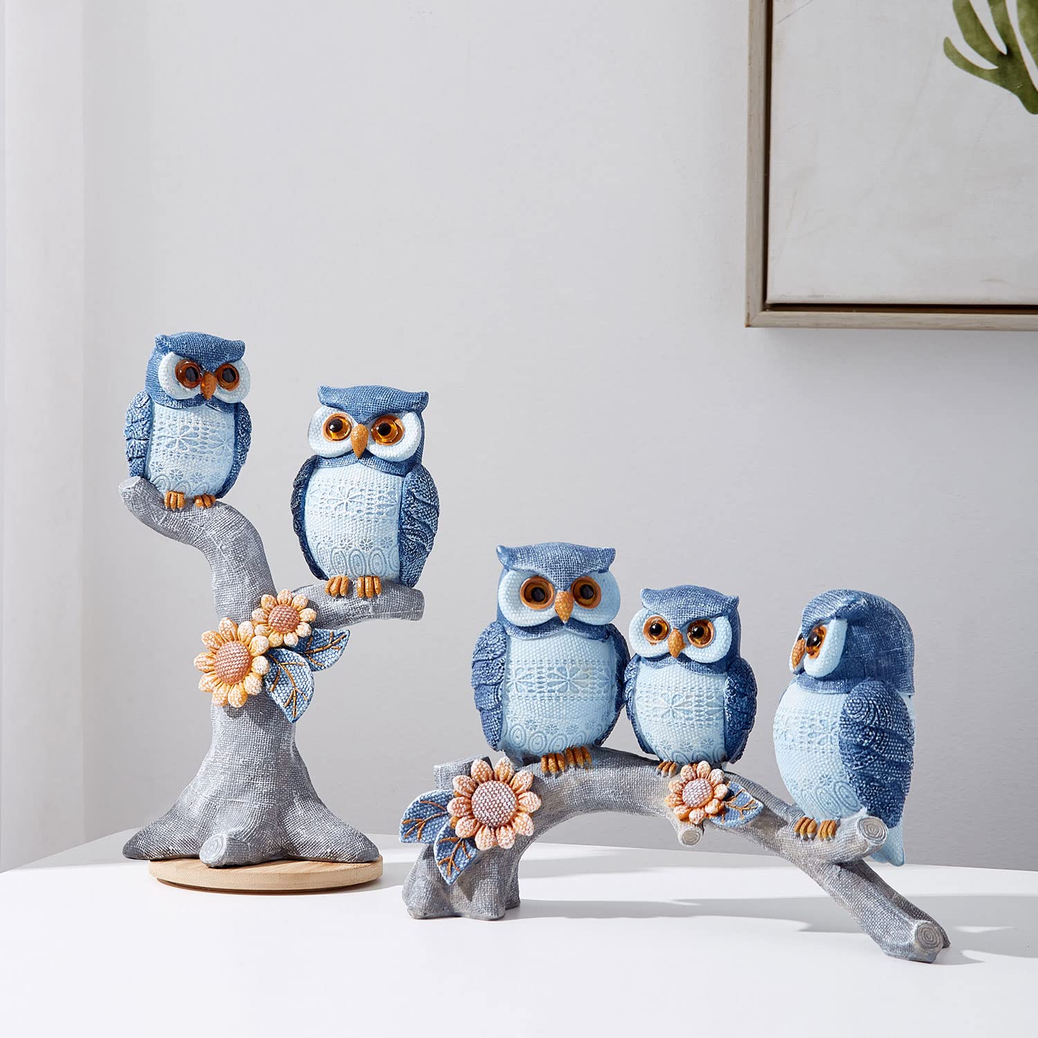 FJS Owl Statue for Home Decor Accents Living Room Bedroom Owl Figurines for Shelf Coffee Table Decor, Christmas Birthday Owl Lovers Gift