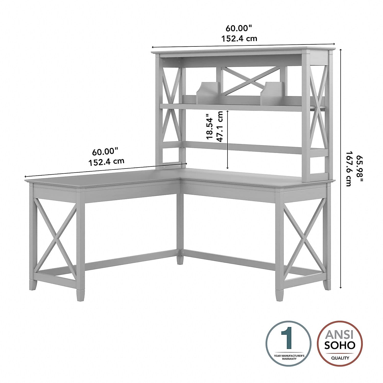 Bush Furniture Key West L Shaped Desk with Hutch, 60W, Cape Cod Gray