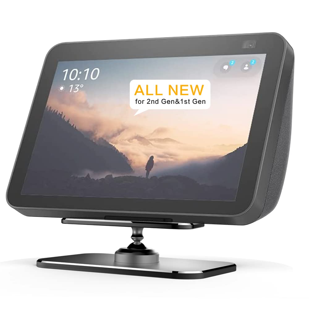 ezbnb Echo Show 8 Stand | Adjustable Aluminum Stand for Echo Show 8 Full Metal 360 Degree Swivel and up Down tilt Rotatable Holder with Strong Magnetic Attachment (Gray)