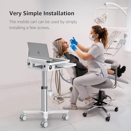 BEWISER Medical Cart Mobile Trolley Cart Height Adjustable Easy Installation Pallet Cart with Oral Scanner Holder Laptop Workstation(MTO-3)