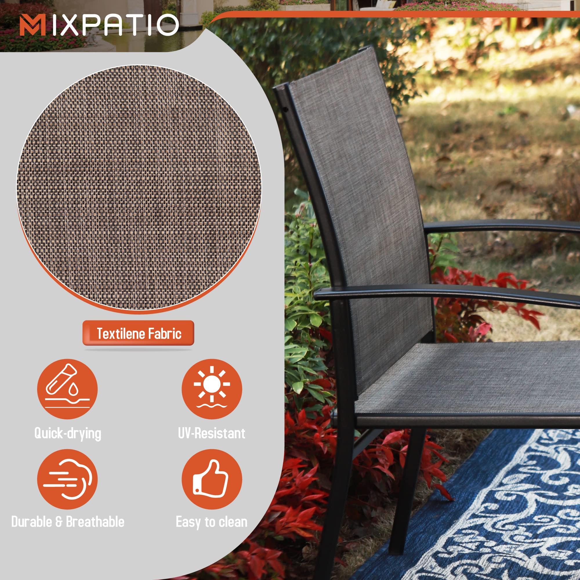 MIXPATIO Patio Dining Chairs Set of 6, Brown Outdoor Textilene Dining Chairs, Patio Furniture Chairs with Armrest