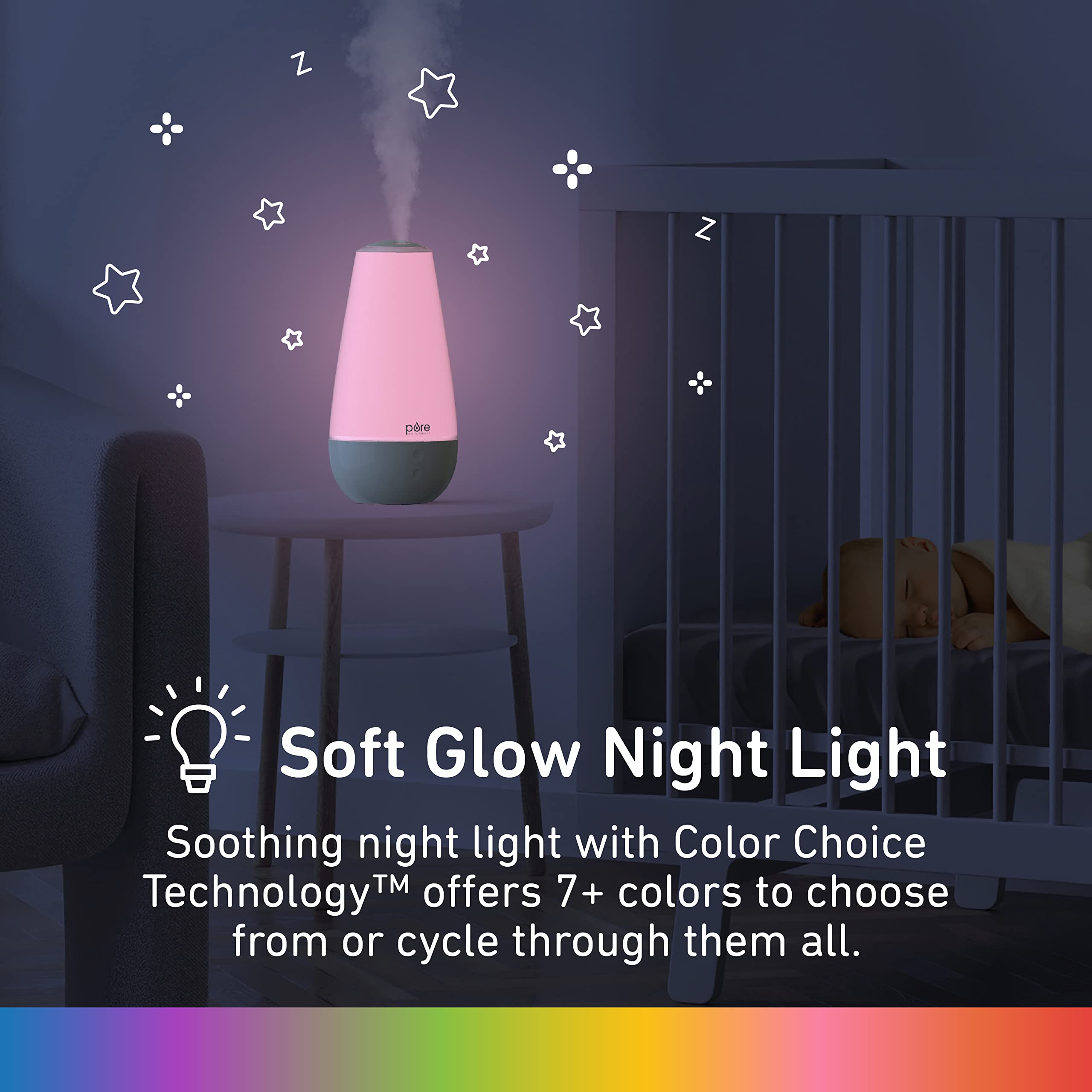 Pure Enrichment® PureBaby® 3-in-1 Whisper-Quiet Humidifier, Color Changing Night Light, & Essential Oil Diffuser for Baby Nursery & Kids Bedroom to Relieve Congestion, Colds, & Coughs (Whisper Green)