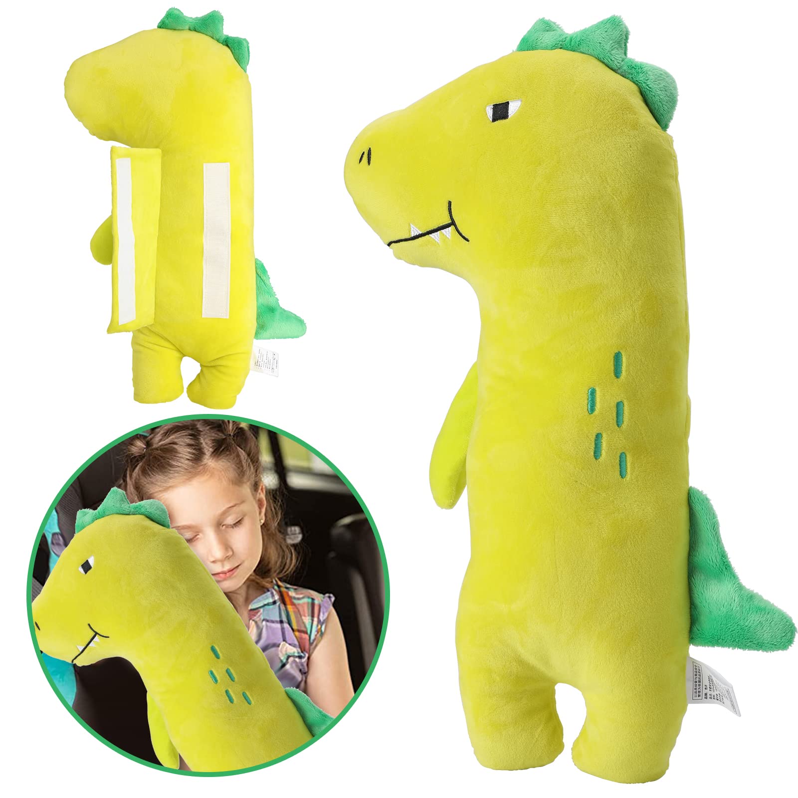 Barelove Seat Belt Cover Pillow for Kids, Car Seatbelt Cushion Shoulder Neck Support Protector Pad, Soft Stuffed Plush Travel Vehicle Safety Belts Strap Pillow for Boys and Girls Headrest (Dinosaur)