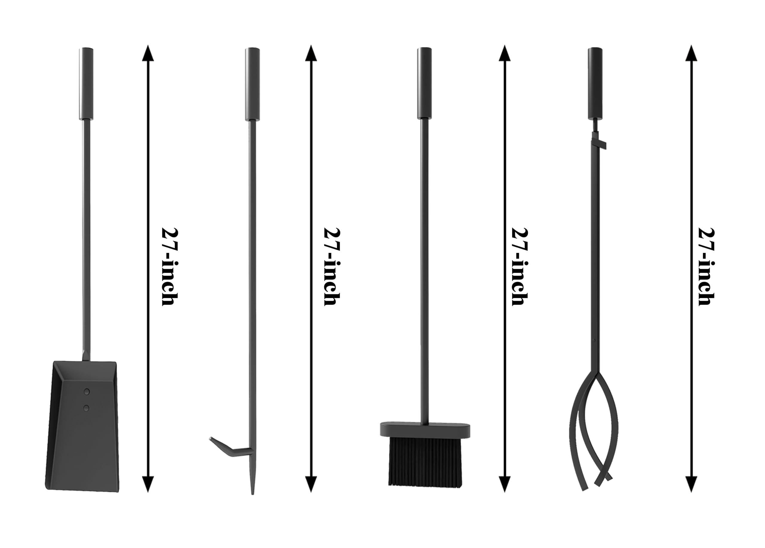 CALIDOLA Wrought Iron Fireplace Tools with Chimney Poker, Tongs, Shovel, Brush and Stand Hearth Accessories Set,Black Fireplace Companion Set