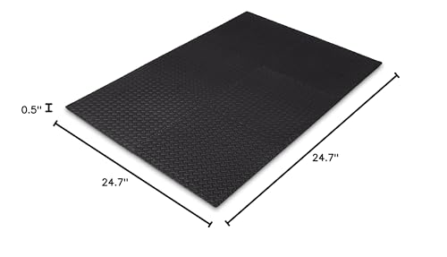 Amazon Basics Interlocking Foam Floor Mat Tiles for Home Gym Exercise, 24.7 x 24.7 x .5 Inches, Black - Pack of 6