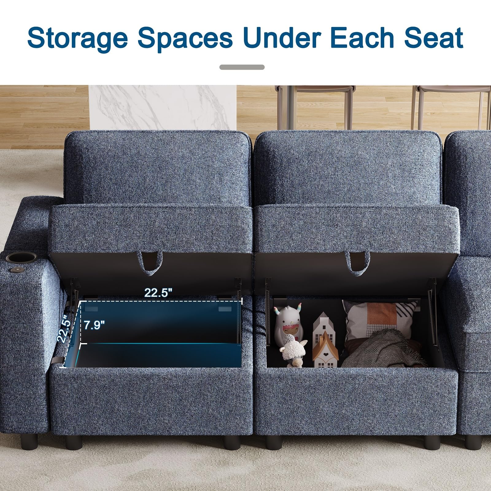 beyond SMART Middle Module for Modular Sectional Sofa, Customizable Sectional Sofa Couch，Accent Armless Chair with Storage Seat, Sectional Couches for Living Room,Navy Blue