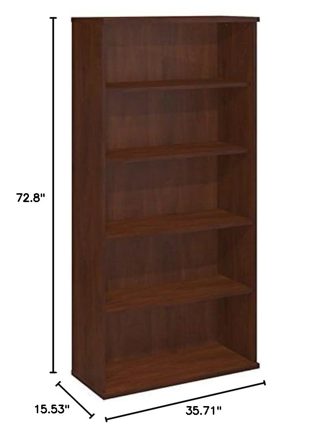 Bush Business Furniture Series C 36W Tall 5 Shelf Bookcase in Hansen Cherry, Large Storage and Display Bookshelf for Home or Professional Office