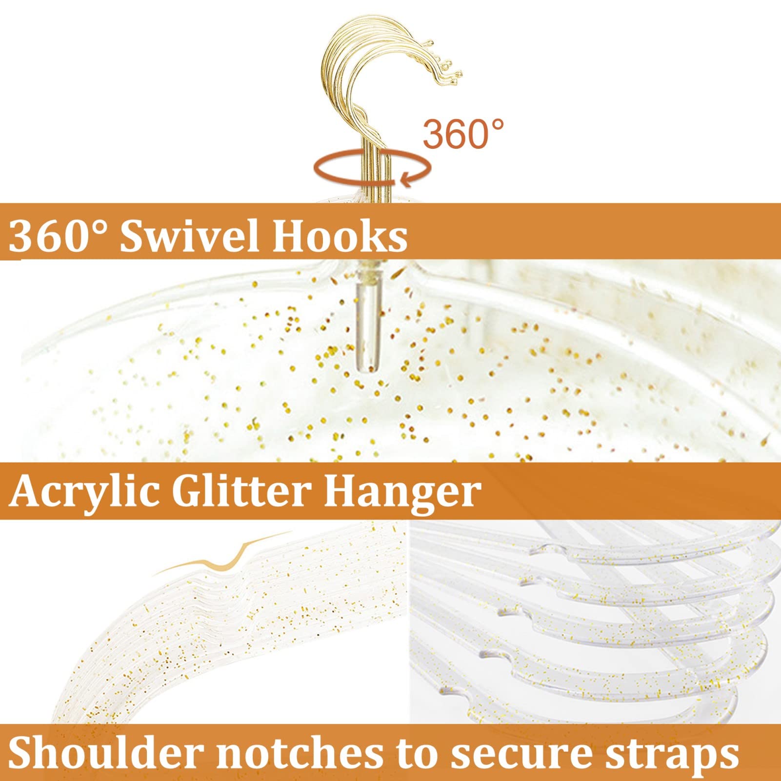 Clear Clothes Hangers 16", 20 Pack Plastic Coat Hanger for Adult Closet, Durable Bling Ganchos de Ropa with Swivel Hook, Notched Shoulders & Ultra-Thin Space Saving Laundry Hanger for Dress Suits