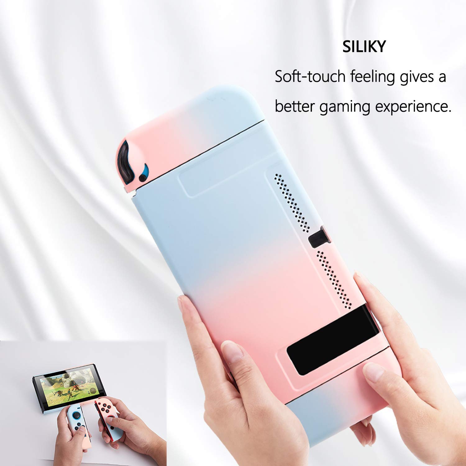 Arttodo Protective Case Compatible with Nintendo Switch, Hard Shell Cover Case for Switch Console and Joy-Con, with Screen Protector and Thumb Grip Caps, Game Case for Girls (Pink & Purple)