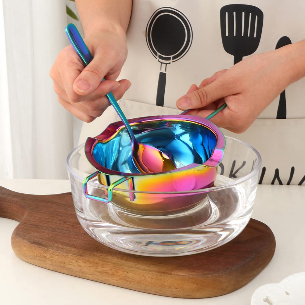 Buyer Star Stainless Steel Melting Pot, 400ml Boiler Pot for Melting Chocolate, Butter, Cheese, Caramel and Soap Making (Rainbow no.0)