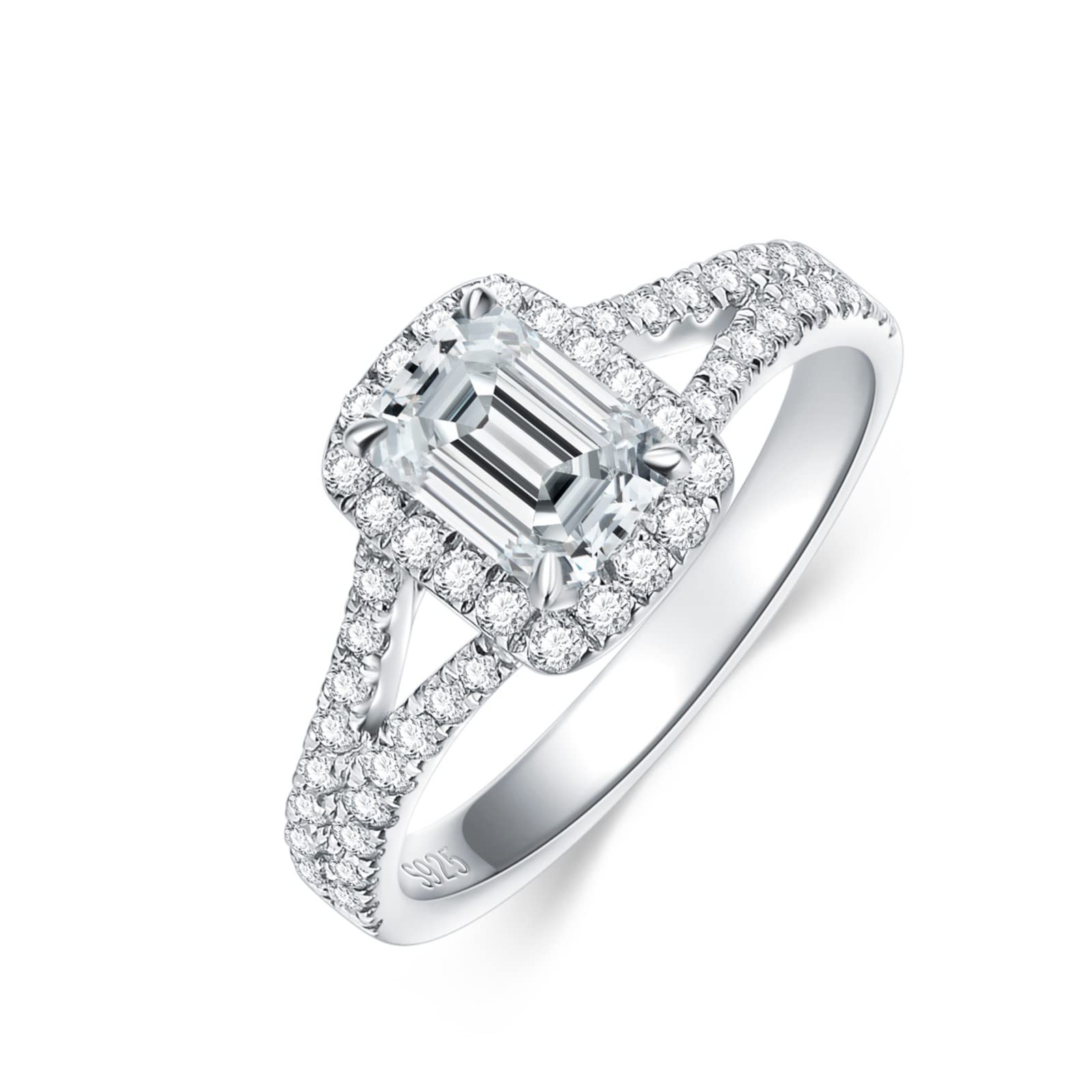 Aihpos 1.0 ct Emerald Cut Engagement Rings For Women 925 Sterling Silver Moissanite Engagement Ring Vintage Womens Wedding Rings Promise Rings For Her, Size 8.5
