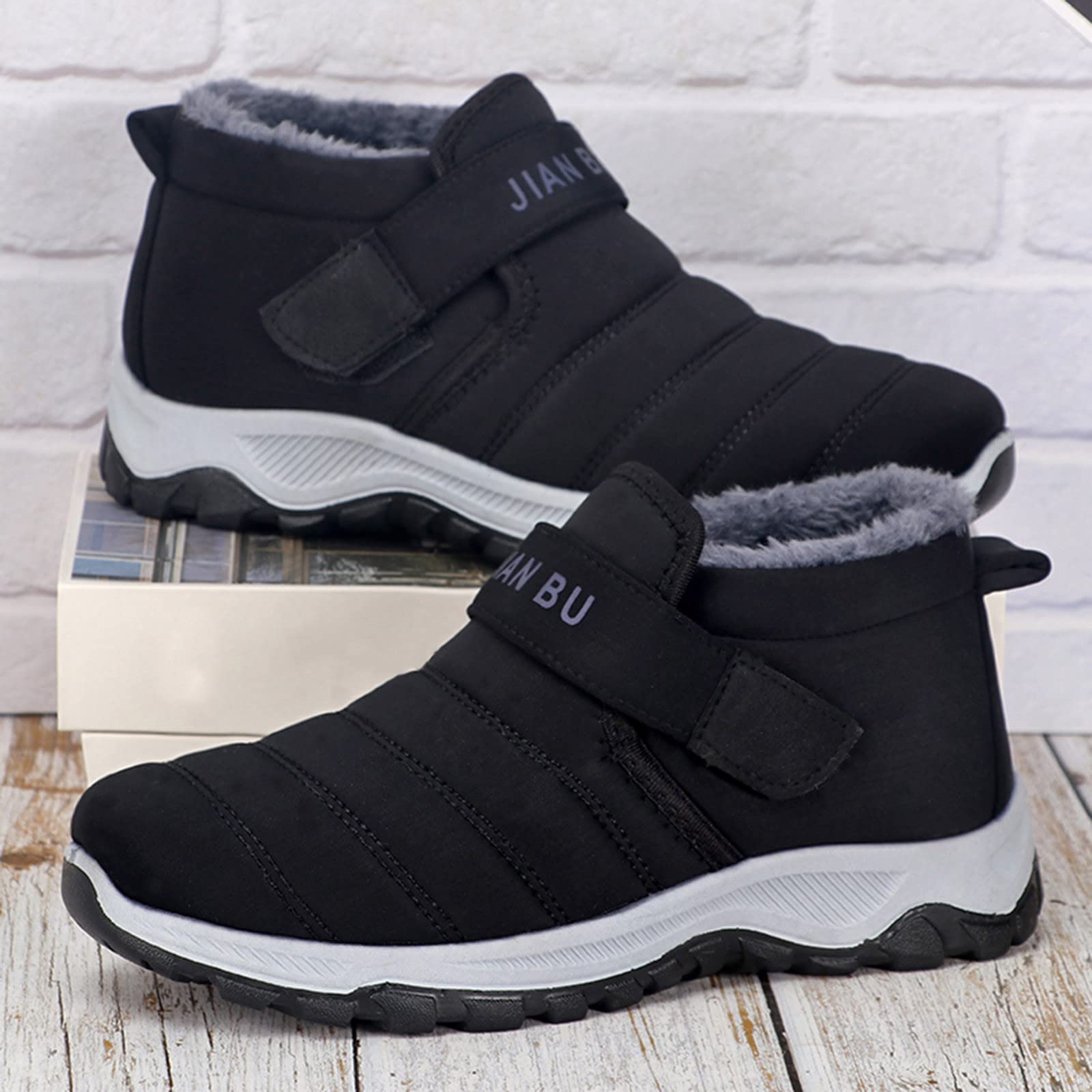 Ankarnis Fashion Winter Men Snow Boots Thick Soled Non Slip Solid Color Slip On High Top Plush Warm Mens Zipper (AE-Black, 10.5)