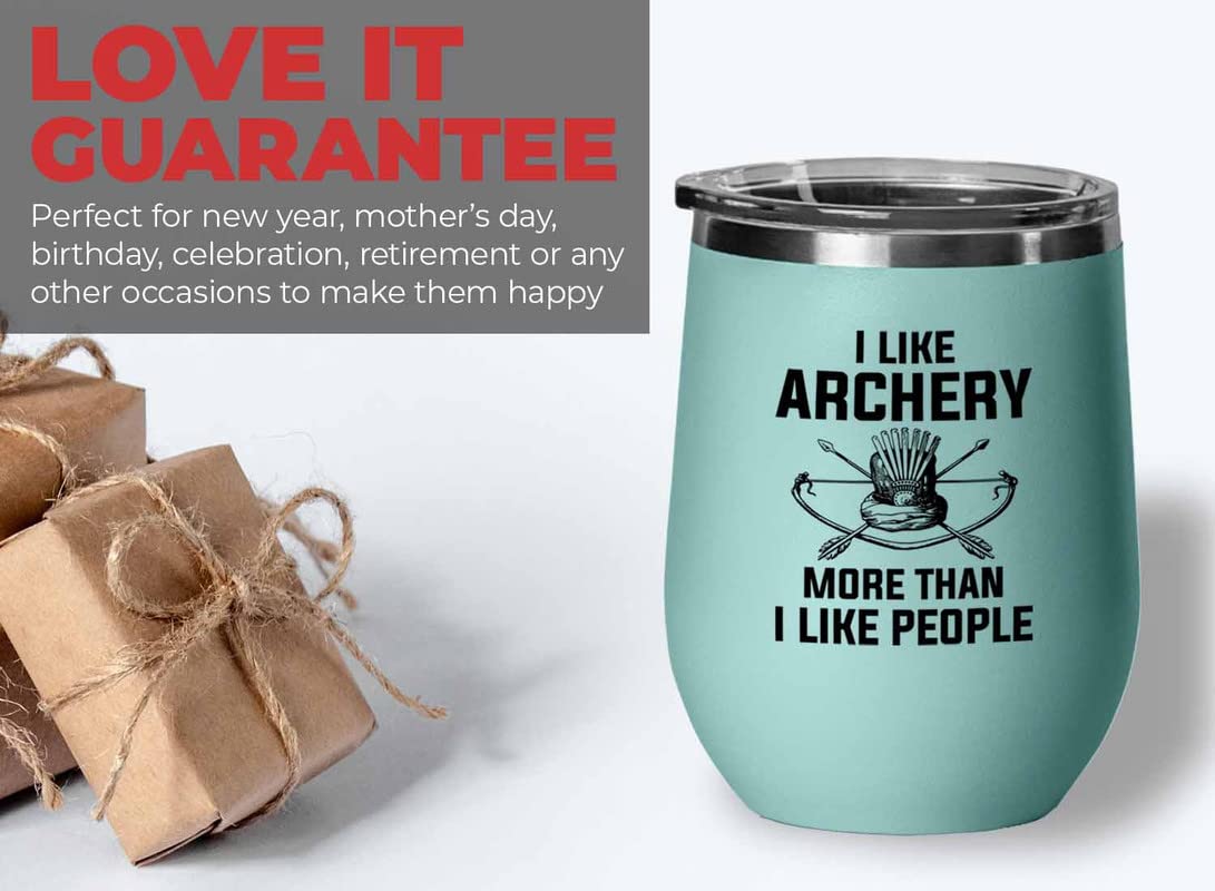Archery Teal Edition Wine Tumbler 12oz - Like Archery More - Funny Gift For Archery Coach Athlete Hunt Target Shot Trainer Arrow Bow Sport