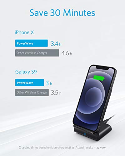 Anker 15W Max Wireless Charger with USB-C, PowerWave 7.5 Stand, Qi Certified Fast Charging for iPhone 12, 12 Pro Max, SE, 11, 11 Pro, 11 Pro Max, Galaxy S20 S10 & More (No AC Adapter)