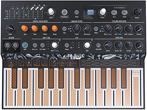 Arturia MICROFREAK Synthesizer Keyboard BUNDLE with Arturia Gooseneck Mic, 6ft Pig Hog MIDI Cable, Power Adapter, 2X MIDI Adapters & Polishing Cloth - Analog Synth, Synthesizer & Workstation Keyboards