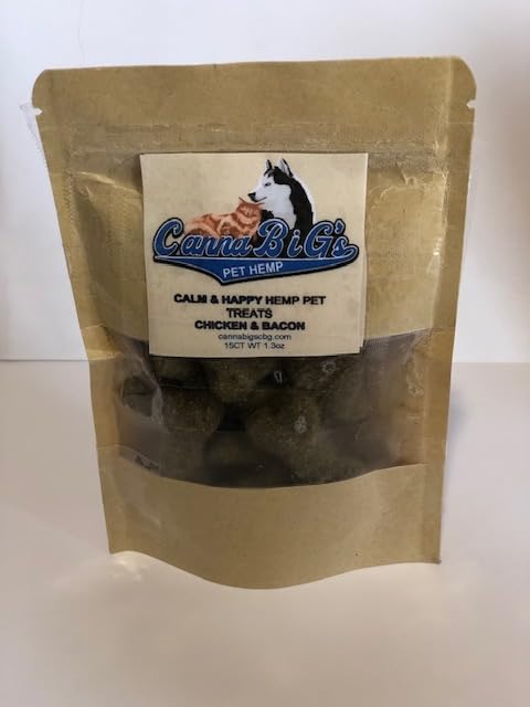 Calm & Happy Hemp Pet Treats Chicken & Bacon-Supports Muscle&Joints-Inflammation-Mood Support-Digestive-Support-Restful Sleep-Calming-Made with Hemp Seed Oil-pet Support (15 Count, 1.3, Ounce)