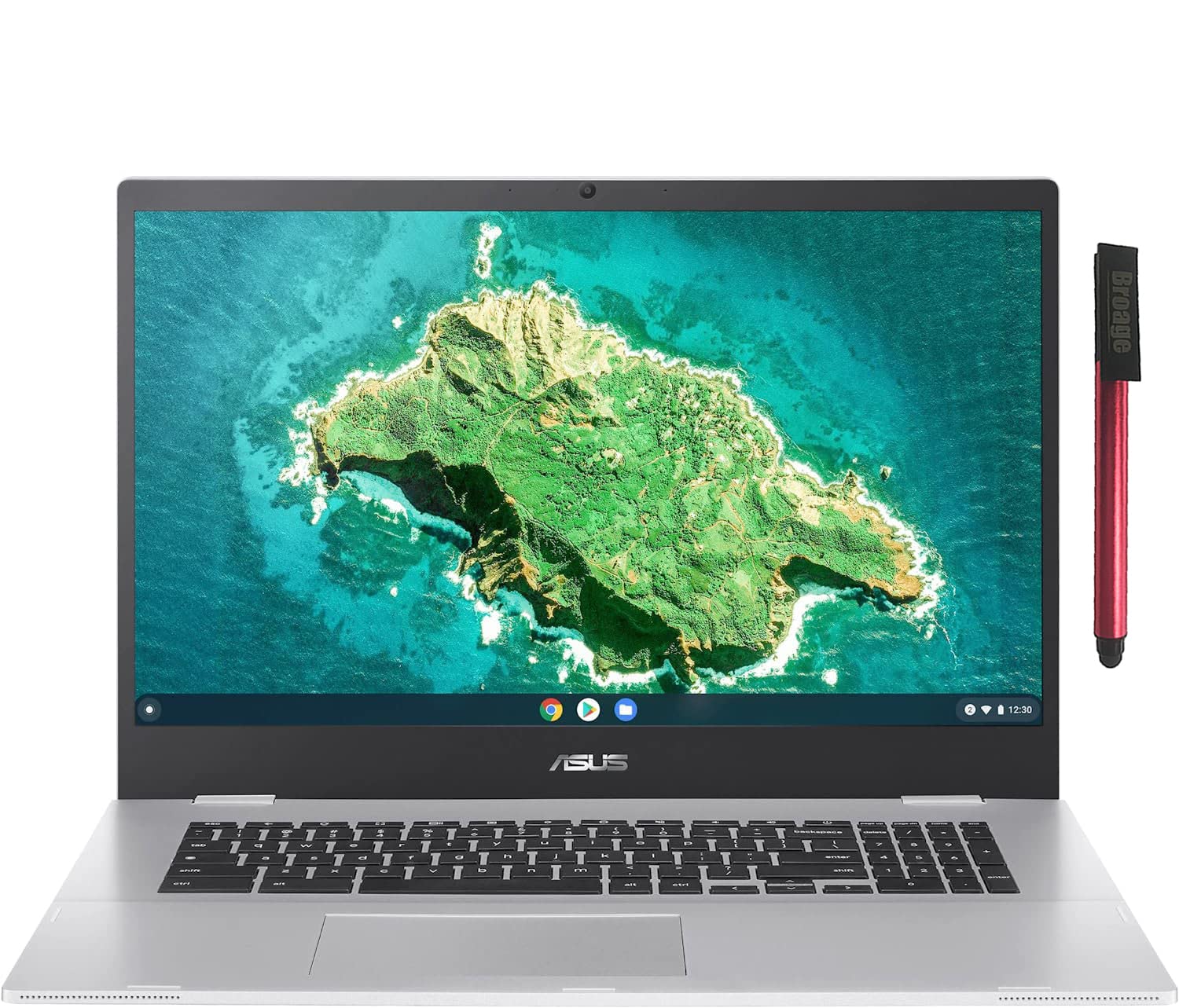 ASUS Chromebook 17.3" FHD Laptop Computer, Intel Celeron N4500 Processor, 4GB LPDDR4 RAM, 32GB eMMC, WiFi 6, Bluetooth 5.2, Webcam, Transparent Silver, Chrome OS, BROAG 64GB Flash Drive