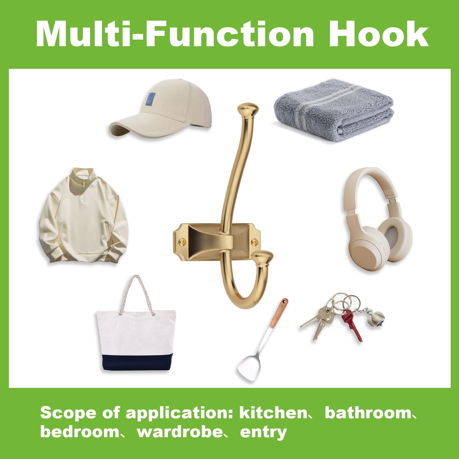 TUNNY Wall Mounted Coat Hooks - Champagne Gold Coat Hooks,Pack of 5, for Entry Shoe Cabinets, Wardrobe Bathroom Bedroom Furniture Hardware