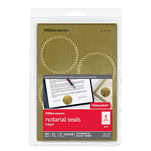 Office Depot Permanent Self-Adhesive Notarial Seals, 2in. Diameter, Pack of 44, OD98782