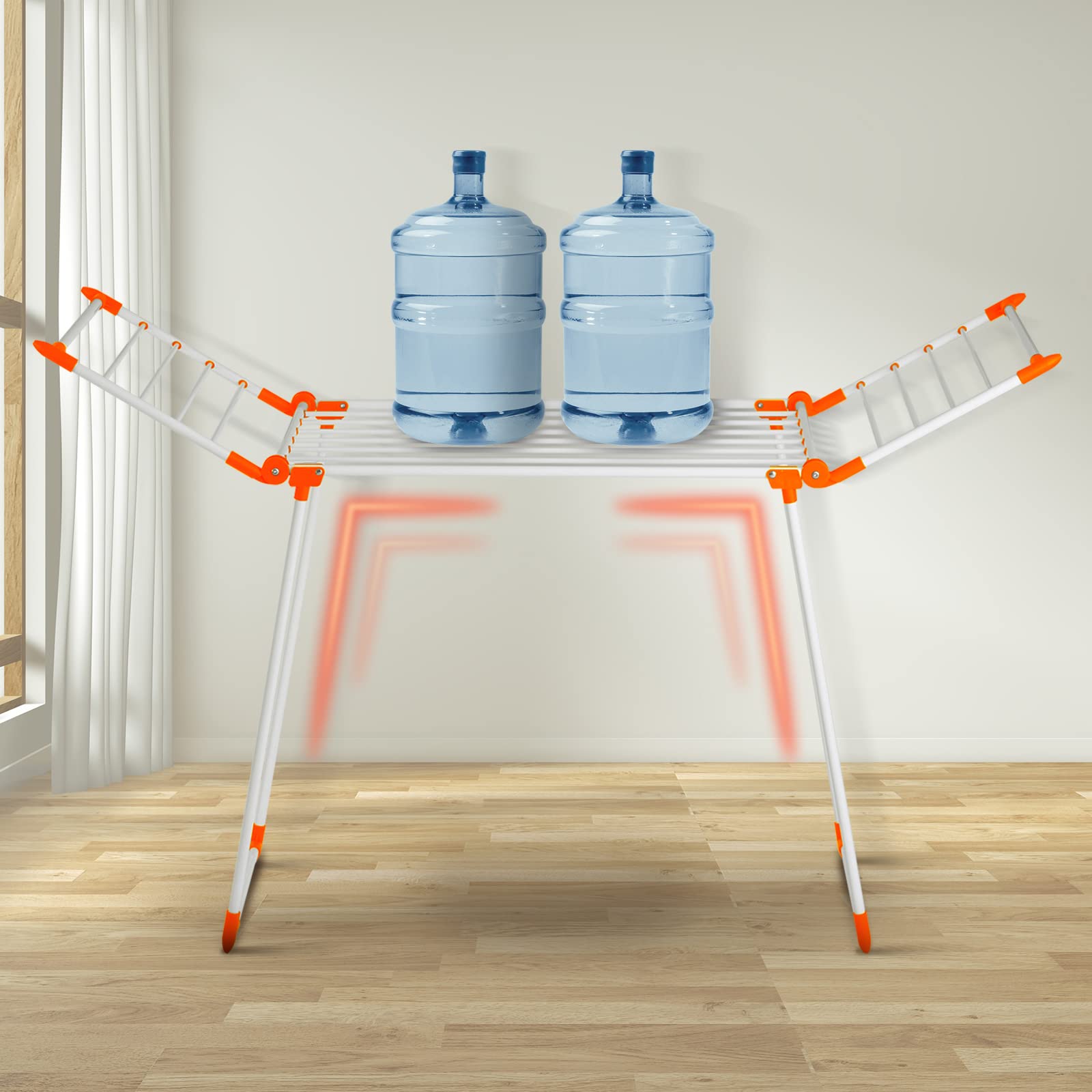 YUBELLES Clothes Drying Rack, Gullwing Laundry Rack, Collapsible, Space-Saving Laundry Rack, with Bonus Sock Clips, for Clothes, Towels, Linens, Indoor/Outdoor, Orange