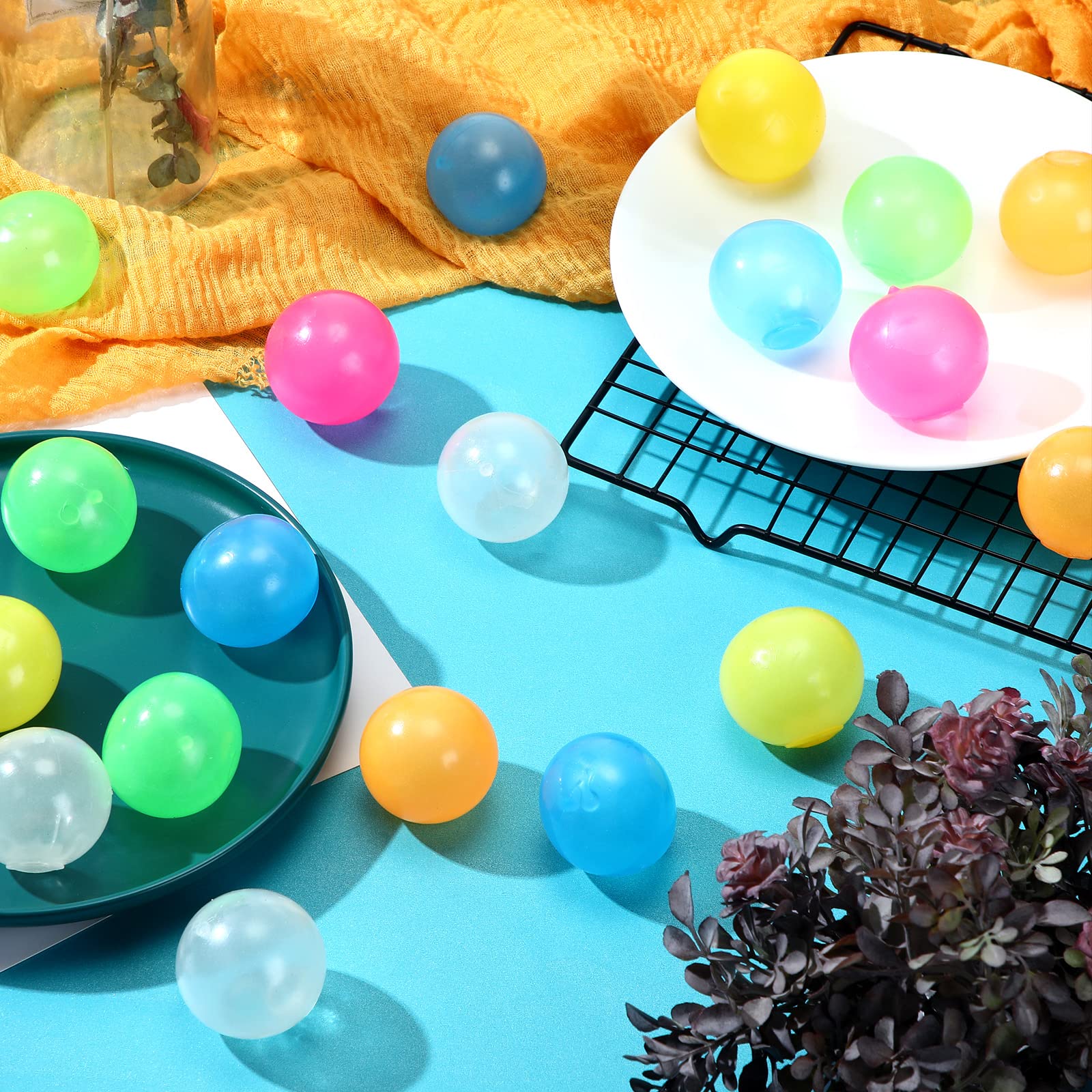 Chivao 28 Pieces Sticky Ceiling Balls Glowing Stress Balls Glow in The Dark Luminous Sticky Glow Balls Fidget Light up Sticky Ball Sensory Ceiling Globes Balls for Relax