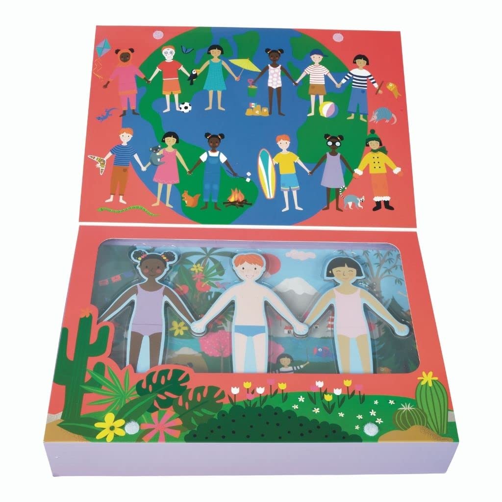 Floss & Rock 43P6379 One World Wooden Magnetic Dress Up Doll Playset, Multicolor, 18 x 9.5 x 0.3cm