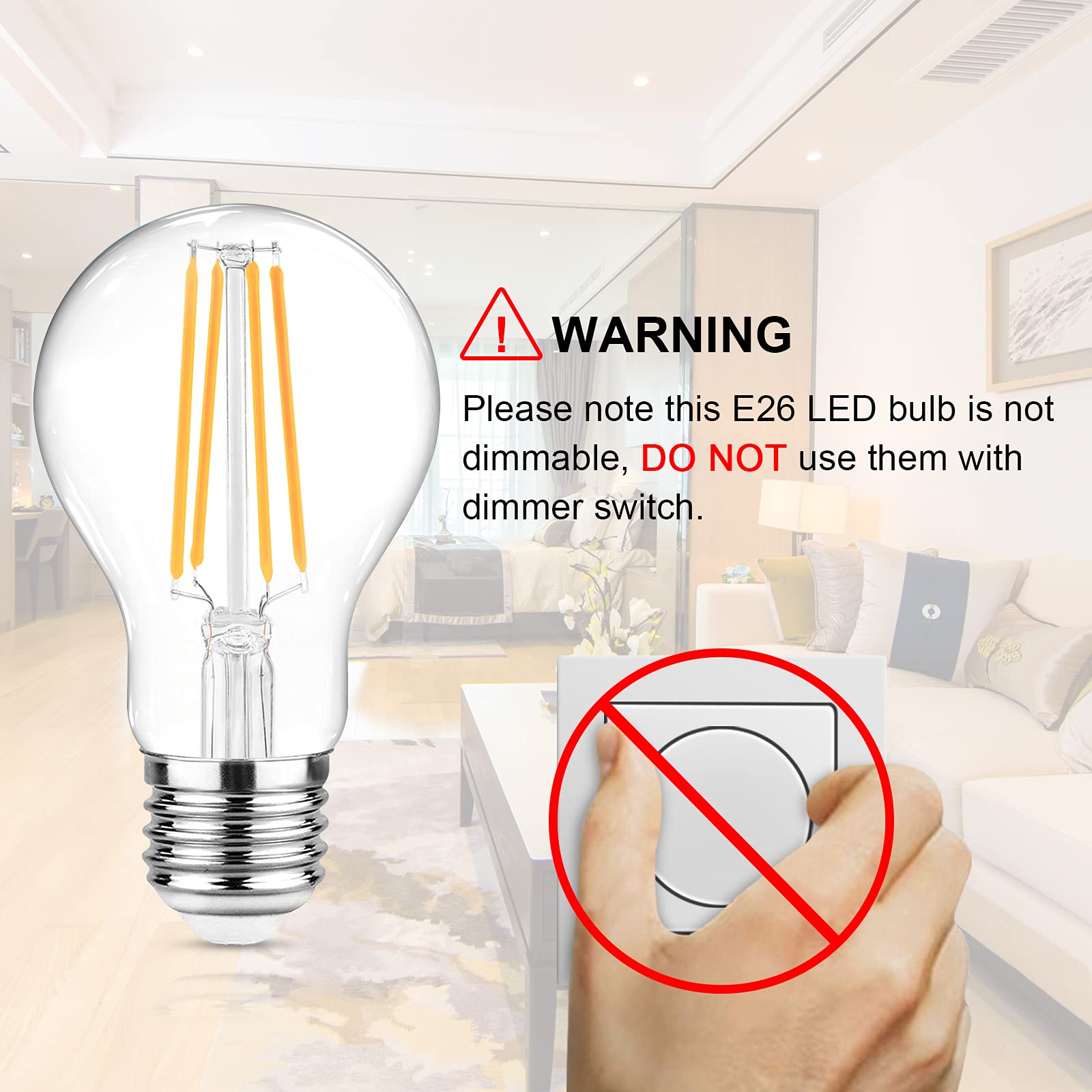 Ascher 60 Watt Equivalent, E26 LED Filament Light Bulbs, Daylight White 4000K, Non-Dimmable, Classic Clear Glass, A19 LED Light Bulb with 80+ CRI, 12-Pack