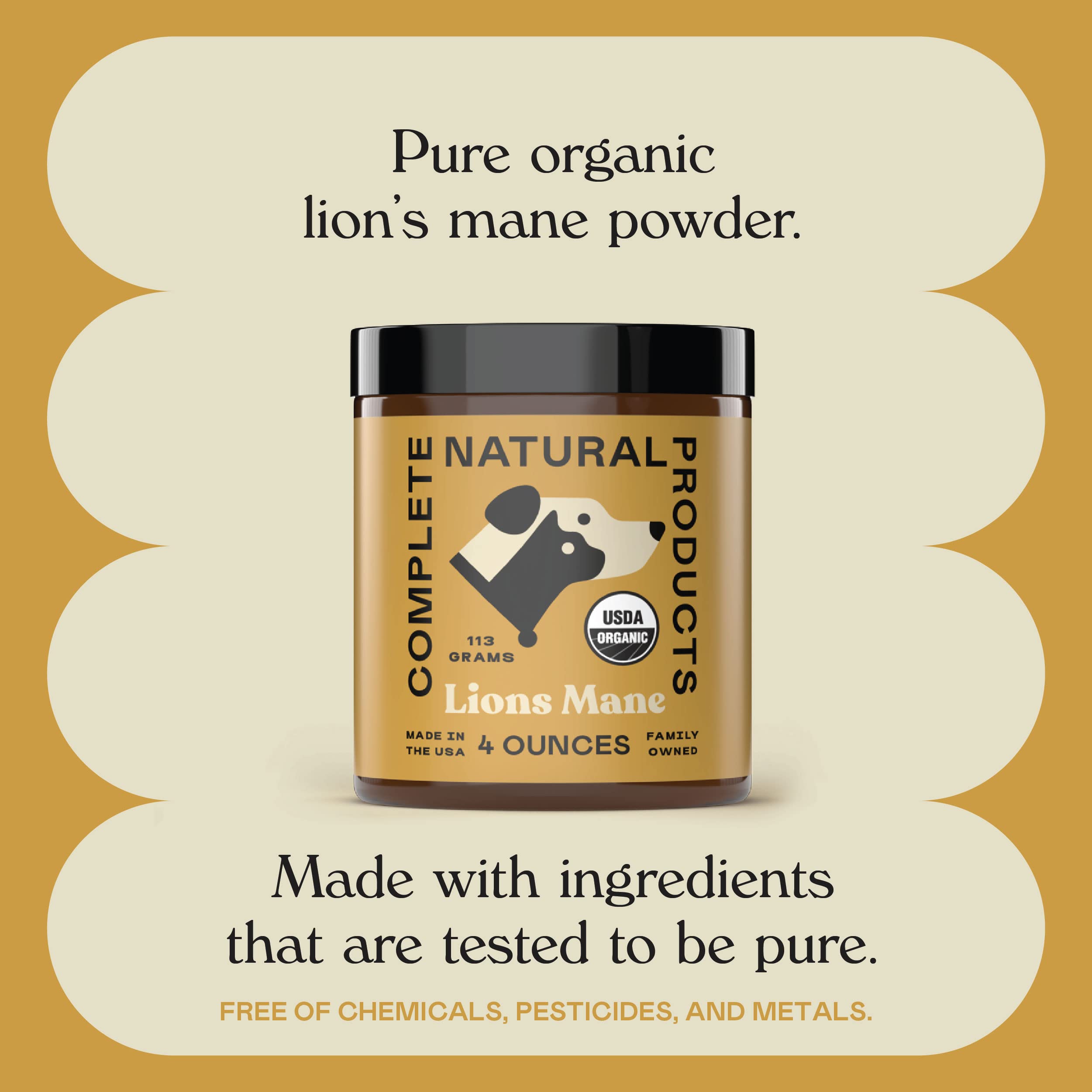 Complete Natural Products Organic Lion's Mane Mushroom for Pets - 4oz - Pure Organic Lion's Mane Mushroom