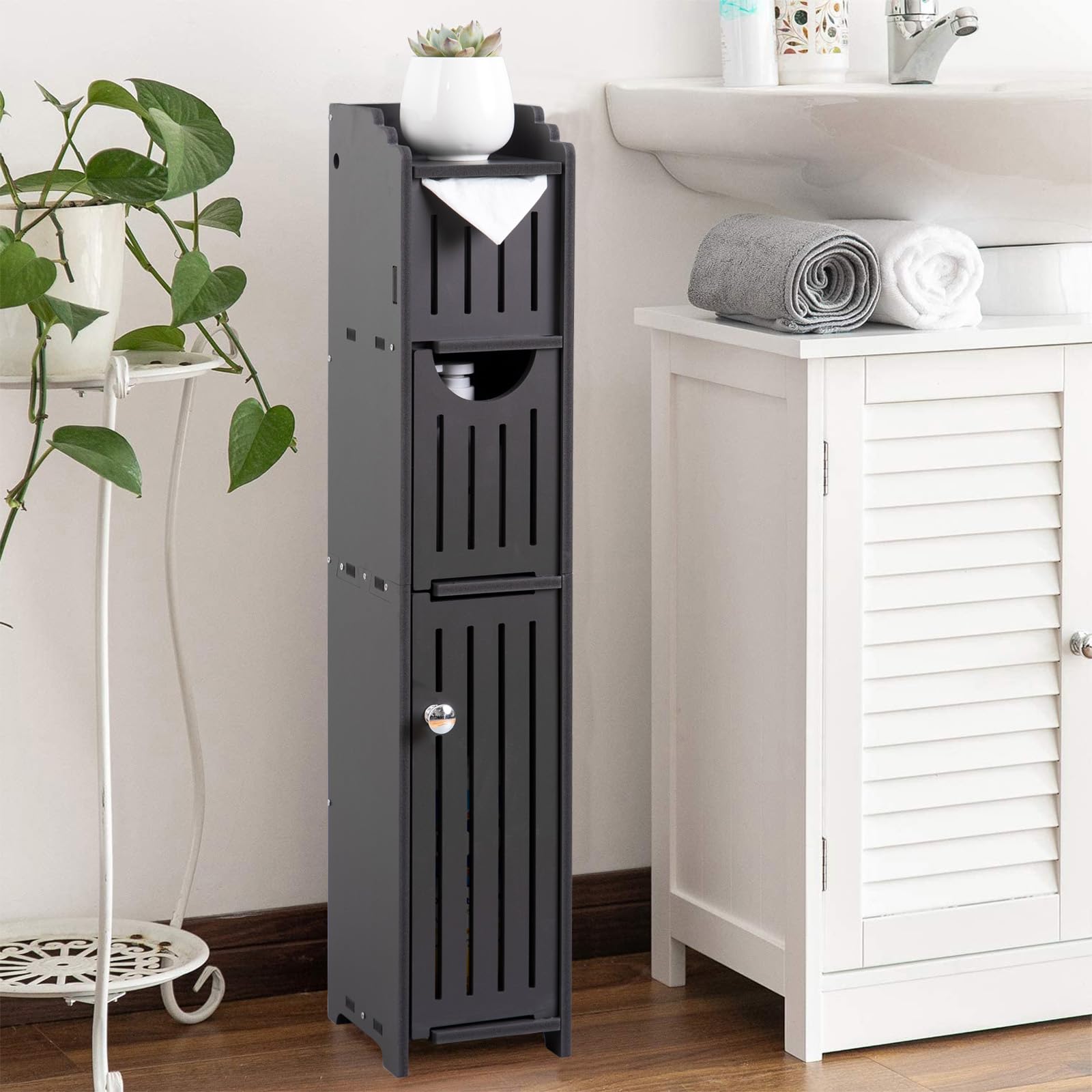 AOJEZOR Bathroom Storage Cabinet, Jelly Pink, Small Space Toilet Paper Cabinet