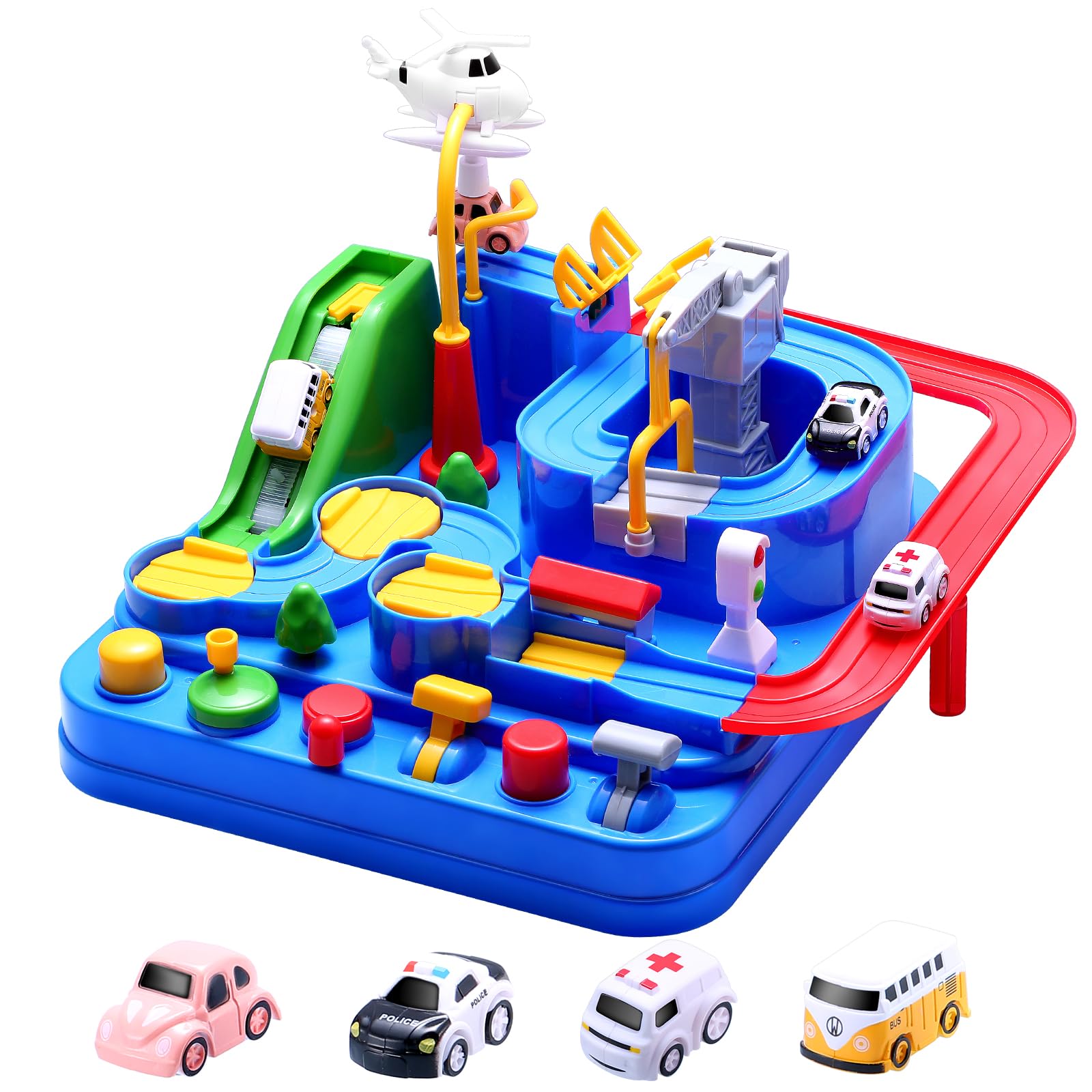 Sakiyrmai Kids Race Track Car Adventure Toys, City Rescue Preschool Educational Toy Vehicles, Parent-Child Interactive Kids Puzzle Car Playsets for 3 4 5 6 7 8 Years Old Toddlers Christmas
