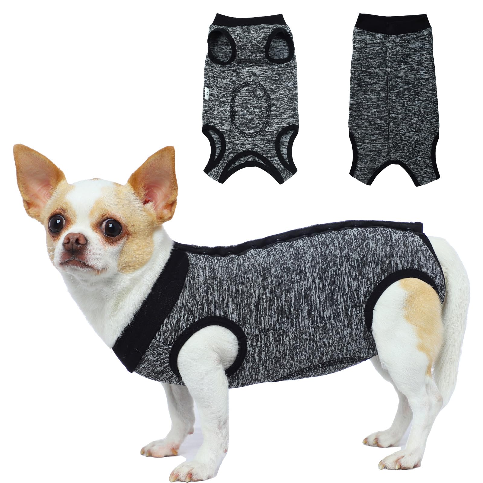 AOKAZI Surgical Recovery Suit, Dog Body Suits After Surgery, Professional Recovery Suit for Dog Cat, Comfortable E Collar Alternative, Prevent Licking Dog Onesie (Black Gray, Large)