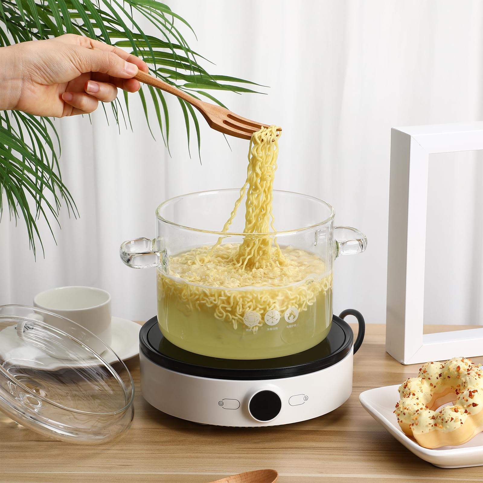 GANAZONO Cooking Pot Clear Saucepan Resistant Borosilicate Pot with Lid Handle Stovetop Simmer Pot Potpourri 1900ML