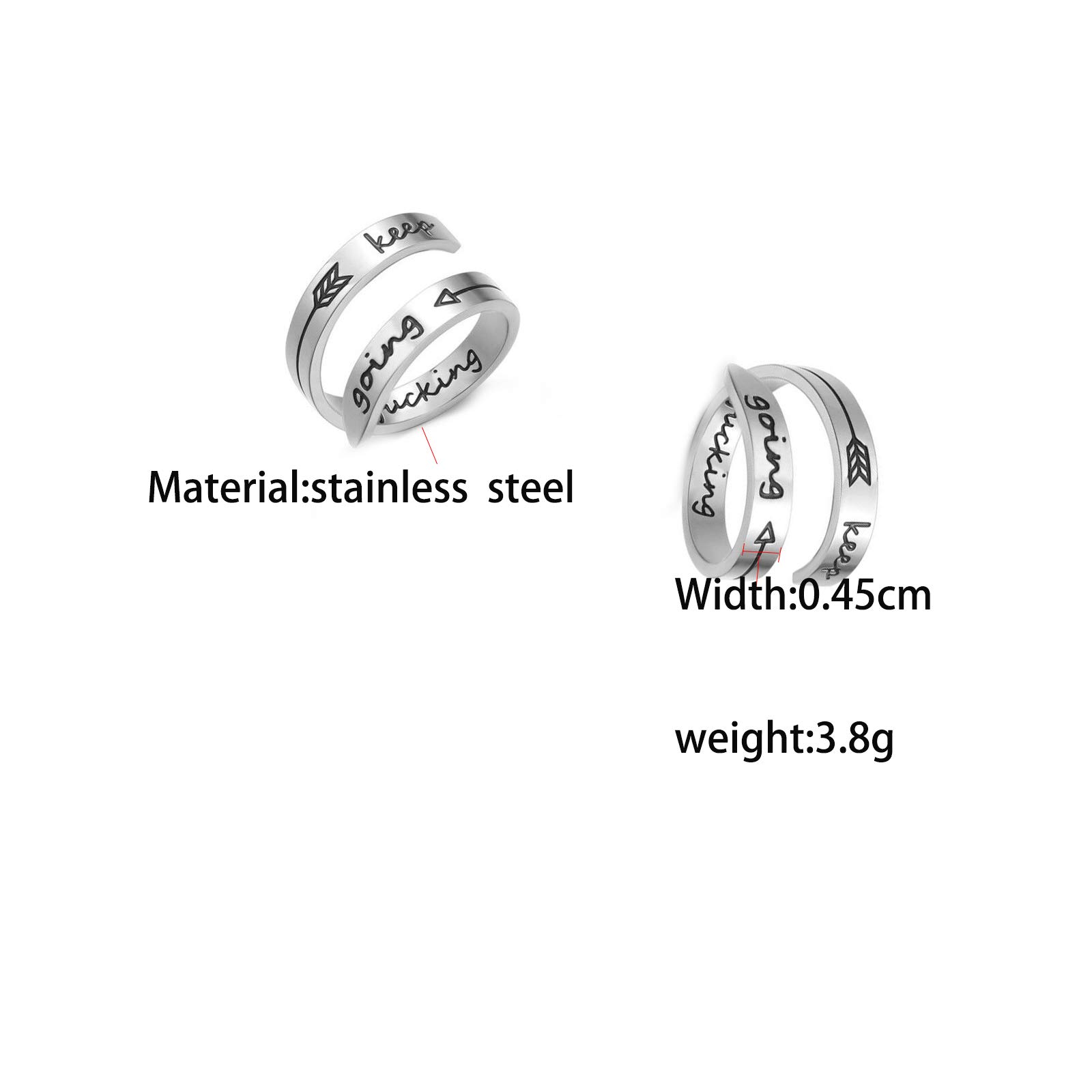 AILUOR Silver Keep Going Ring, Stainless Steel Inspirational Rings Jewelry Engraving Size Adjustable Bands Cool Personality Encouragement for Women Men Statement Ring (Keep fucking going Rose gold)