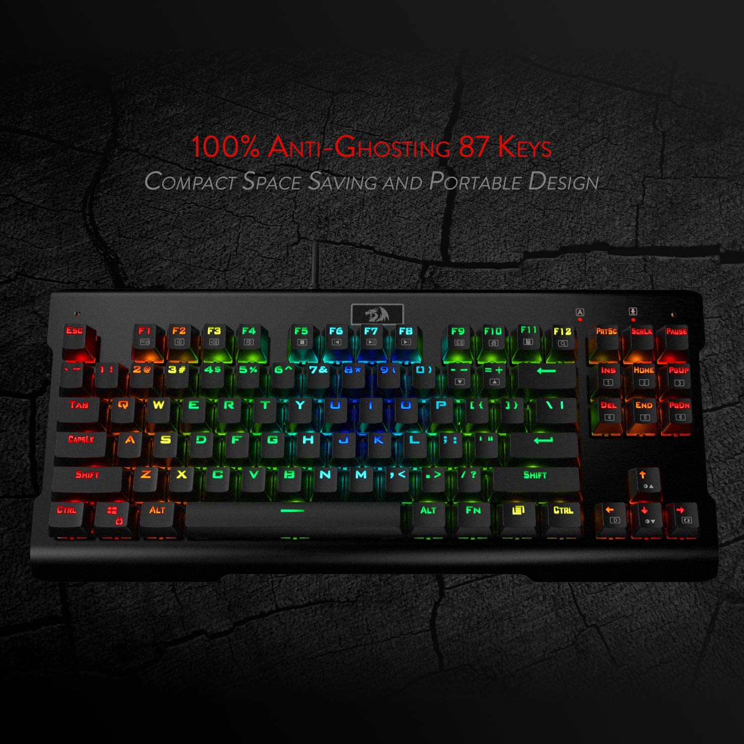 Redragon K561 VISNU Mechanical Gaming Keyboard, Anti-ghosting 87 Keys, RGB Backlit, Wired Compact Keyboard with Clicky Blue Switches for Laptop, Windows, PC Games