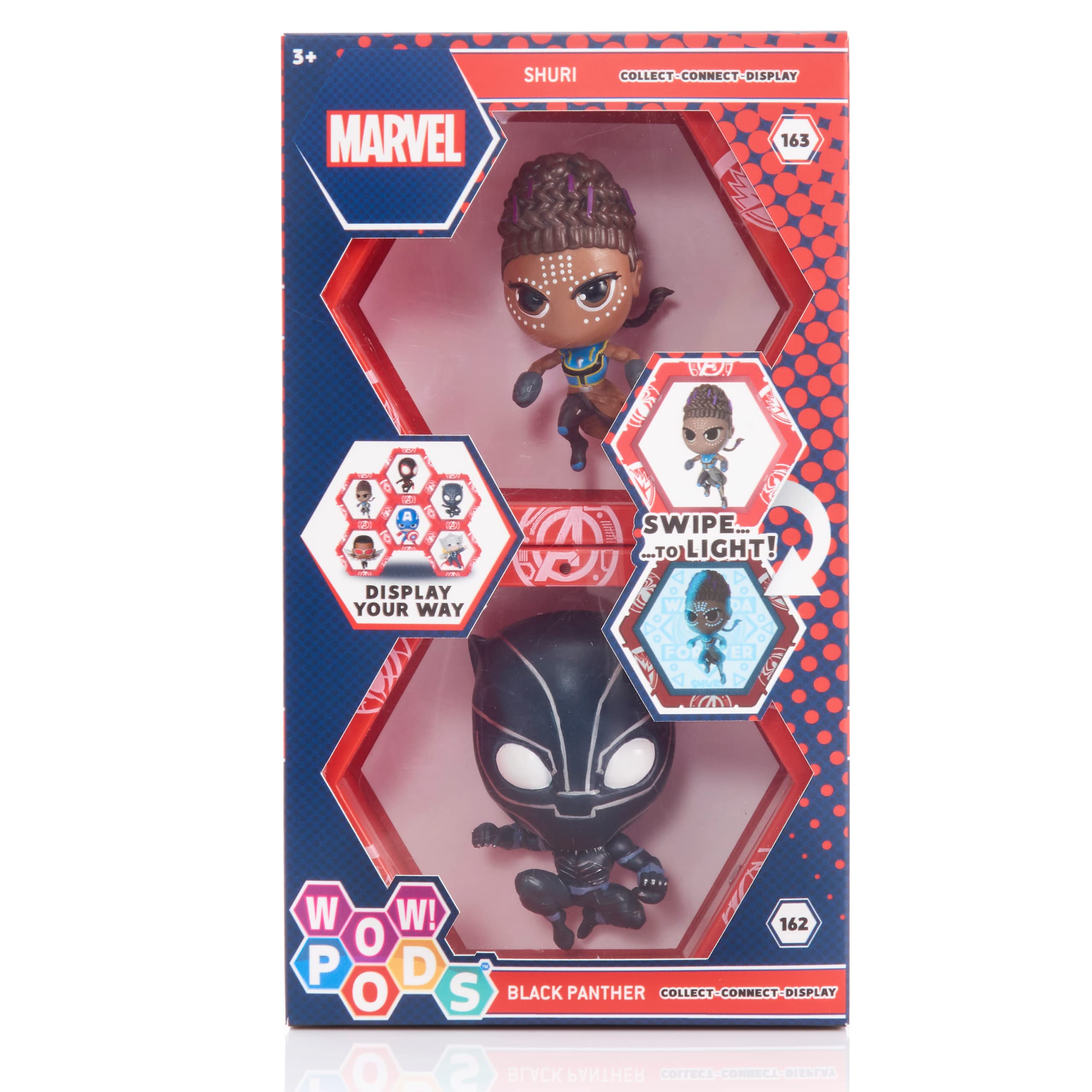 WOW! PODS Avengers Collection - Wakanda Forever Black Panther and Shuri | Superhero Light-Up Bobble-Head Figures | Official Marvel Collectable Toys & Gifts,Black Panther & Shuri,4 inches
