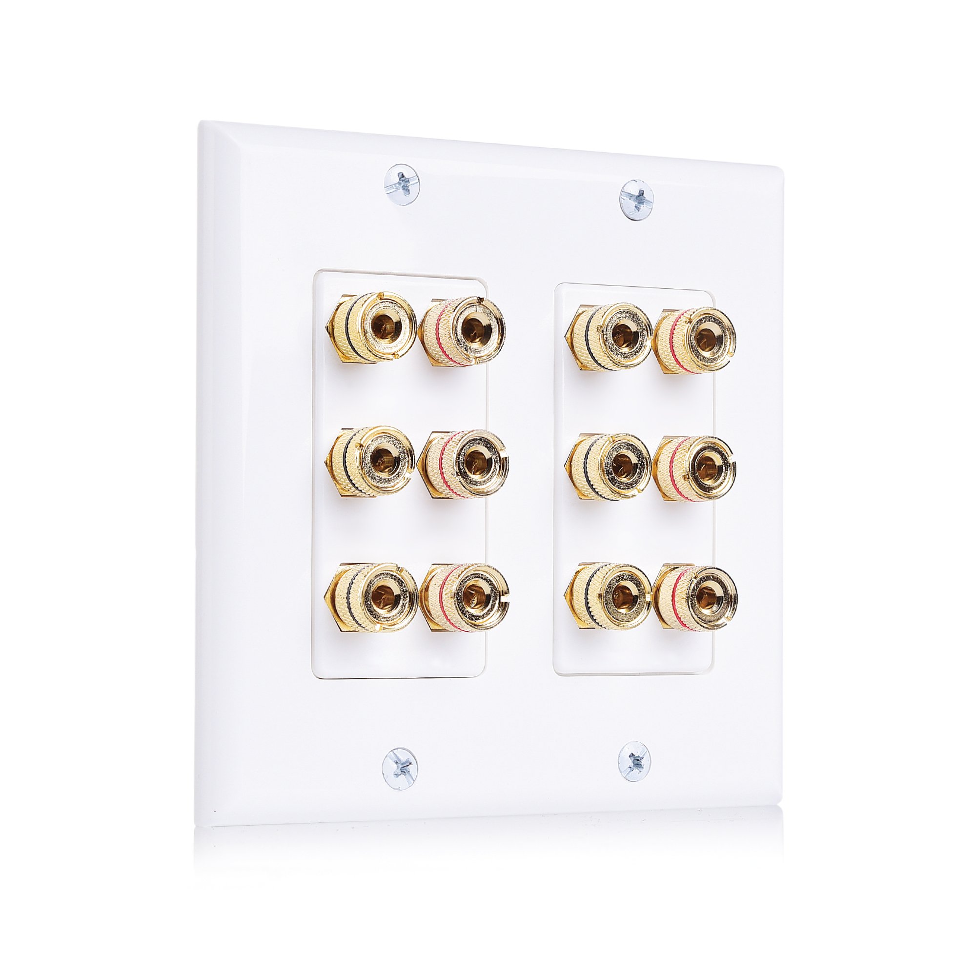 Cable Matters Double Gang Speaker Wire Wall Plate (Speaker Wall Plate, Banana Plug Wall Plate) for 6 Speakers in White